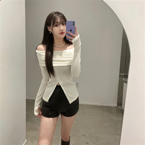 [너무예뻐 여리여리] 흘러내림x 부드러운 워머 오프숄더 골지 긴팔 롱니트 스판 밑단트임 니트 섹시 크리스마스 데이트룩 연말룩
