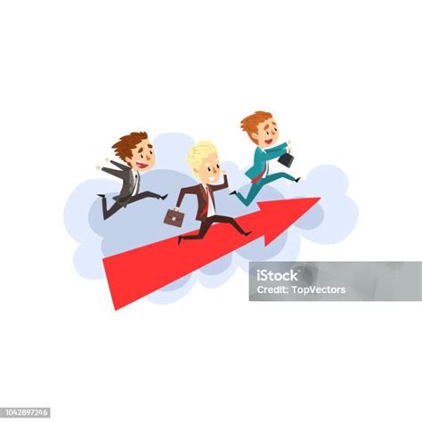 흐리게 하늘에 큰 화살표에 함께 실행 하는 사업가 달성 목표 비즈니스 경력 개발 개념에 경쟁 흰색 배경에 그림을 벡터 개념과