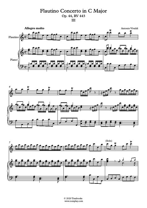 Free Sheet Music RV 443 Vivaldi Antonio Recorder Concerto In C Major
