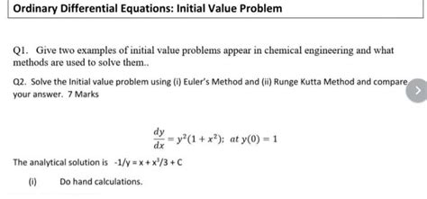 Solved Ordinary Differential Equations Initial Value