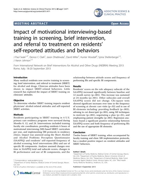 (PDF) Impact of motivational interviewing-based training in screening, brief intervention, and ...