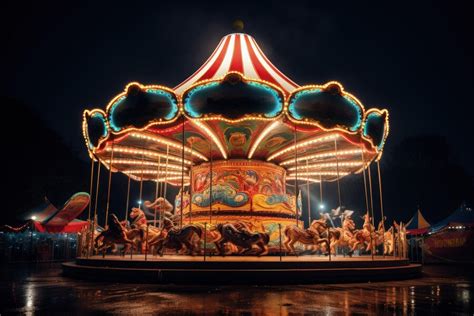 Premium Photo A Merry Go Round At Night With Lights On