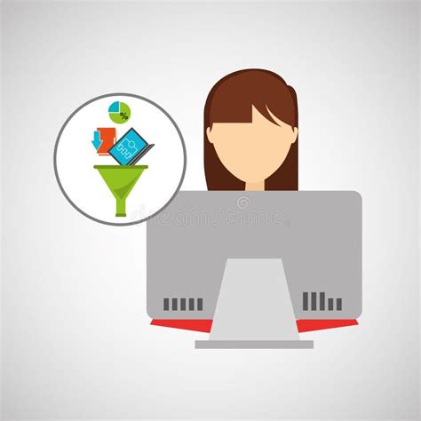Young Girl Using Computer Data Analysis Stock Vector Illustration Of