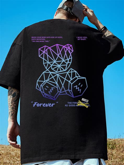 Homens Camiseta Ombro Caído Slogan E Gráfico De Desenho Animado Cool