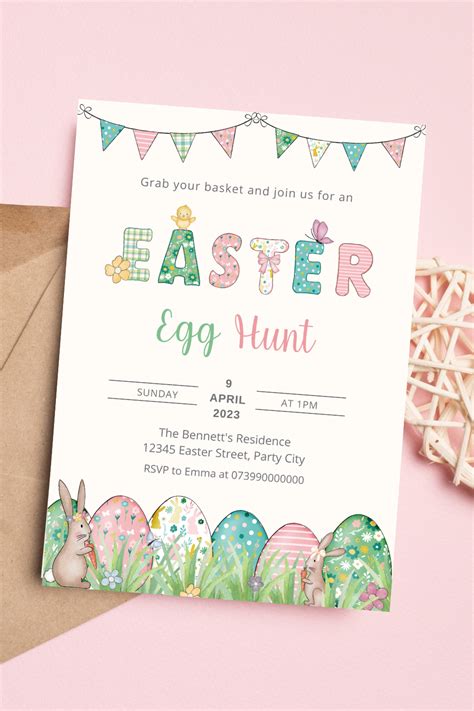 Editable Easter Egg Hunt Invite Easter Bunny Party Template Invite