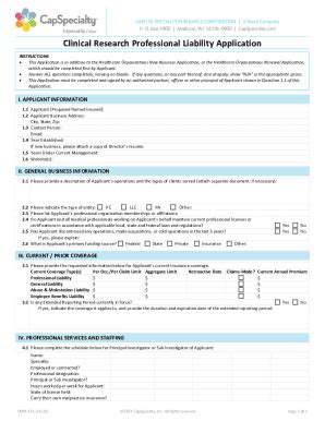 Fillable Online Clinical Research Professional Liability Application