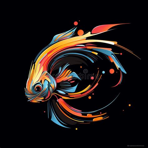 Black Background 2d Mad Abstract Feather Graffiti Colorful Koi Fish
