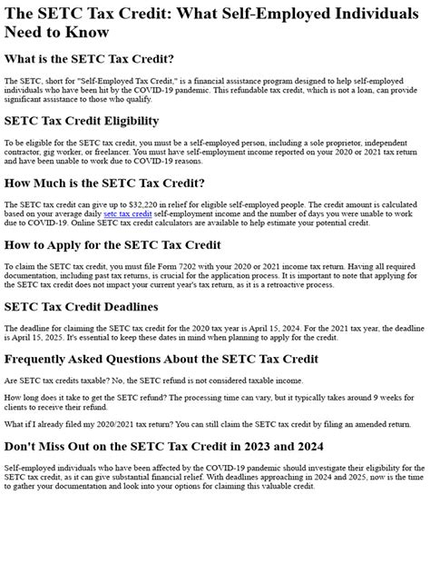 What Is The Setc Tax Credit 218816 Pdf