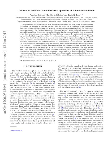 Pdf The Role Of Fractional Time Derivative Operators On Anomalous