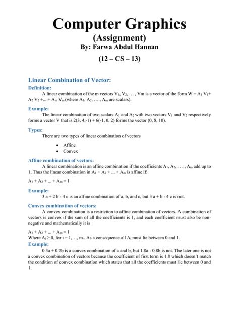 Linear Combination Of Vector Pdf