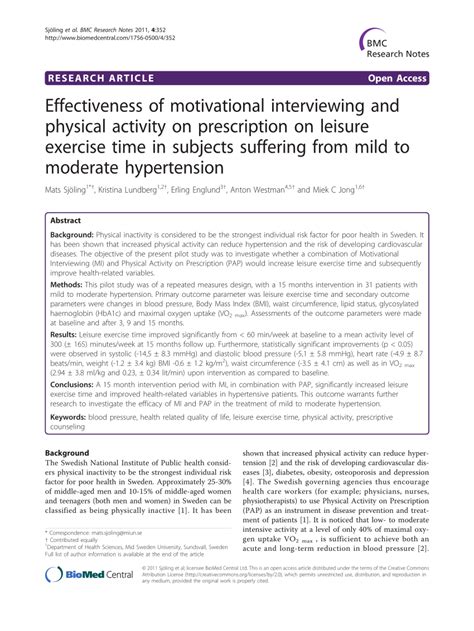 Pdf Effectiveness Of Motivational Interviewing And Physical Activity On Prescription On