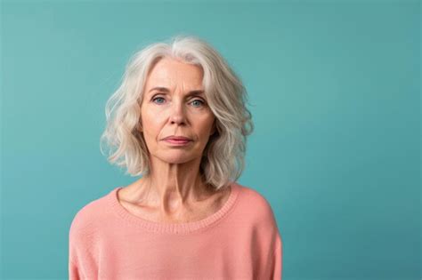 Premium Photo An Older Woman In A Pink Sweater Looking At The Camera