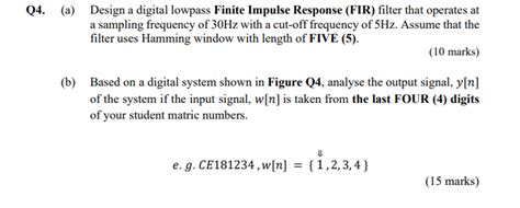 Solved Q4 A Design A Digital Lowpass Finite Impulse