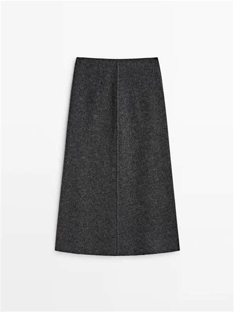 Massimo Dutti Wool Blend Midi Skirt Grey Editorialist