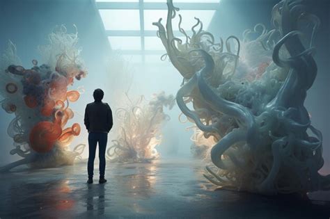 Premium Ai Image A Gallery Featuring Sculptures Made Of Repurposed 00206 02