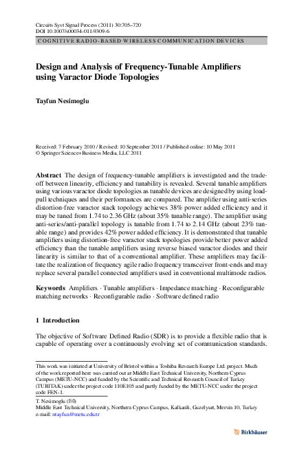Pdf Design And Analysis Of Frequency Tunable Amplifiers Using Varactor Diode Topologies