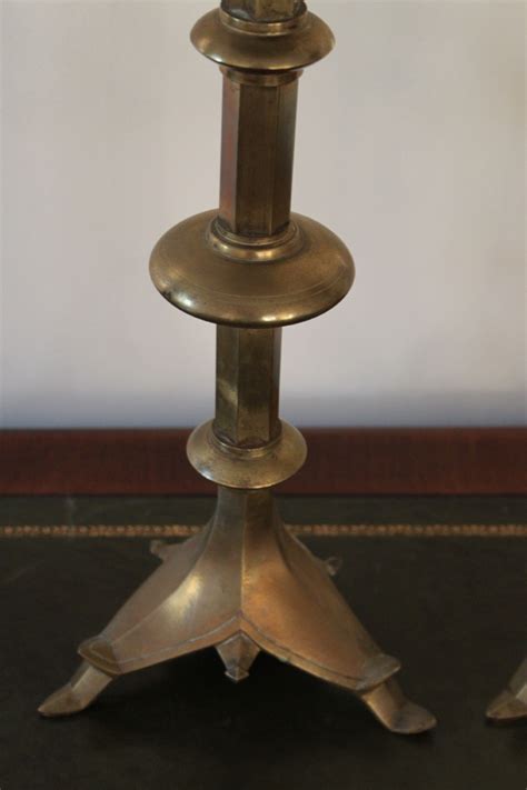 4 Gothic Style Brass Candlesticks