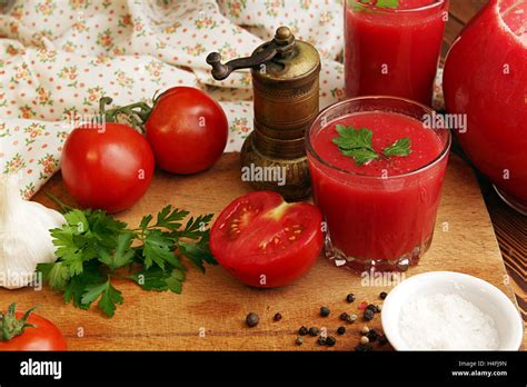 Tomato Juice And Spices Ingredient For Cooking Of Tomato Soup On