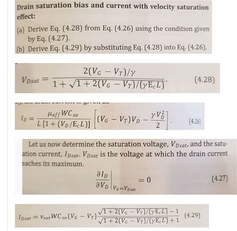 Solved Drain Saturation Bias And Current With Velocity
