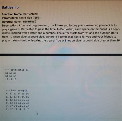 Solved Battleship Function Name Battleship Parameters