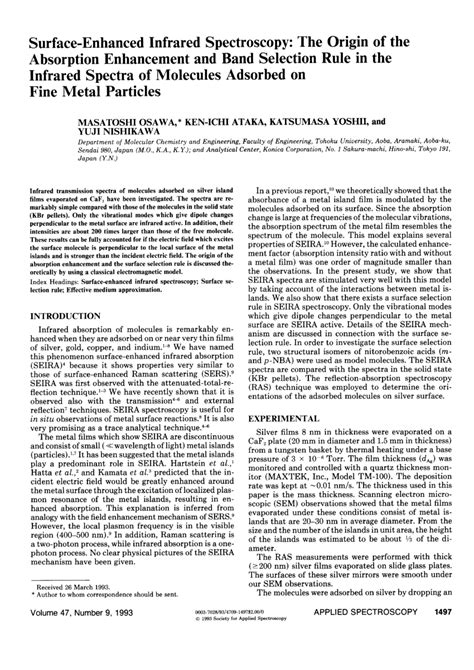Pdf Surface Enhanced Infrared Spectroscopy The Origin Of The Absorption Enhancement And Band