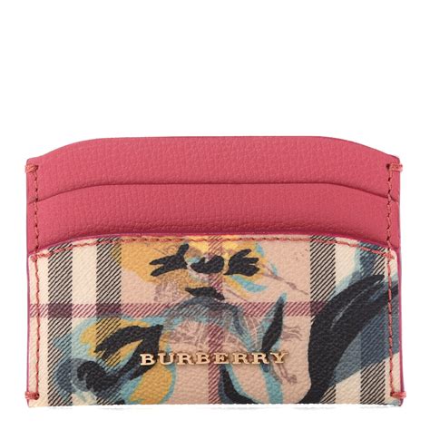 Burberry Calfskin Haymarket Check Floral Print Izzy Card Case Plum Pink 711026 Fashionphile