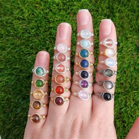 Wire Wrapped Gemstone Rings Natural Gemstones Crystal Ring Etsy Uk