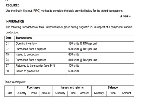 Solved REQUIRED Use The First In First Out FIFO Method To Chegg Com