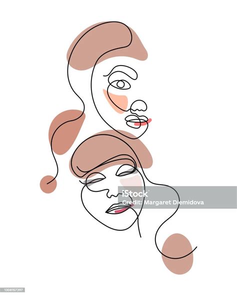 추상면 한 줄 도면 세트입니다 초상화 미니멀 한 스타일 미세 한 줄 그림 추상적 인 얼굴 한 줄 그림 추상적 면입니다 현대 연속