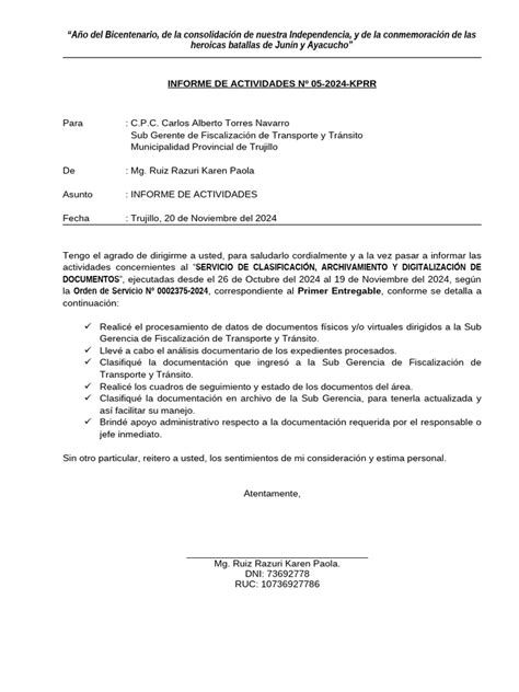 Informe 05 1° Entregable Noviembre Sgftt Pdf