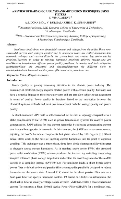 Pdf A Review Of Harmonic Analysis And Mitigation Techniques Using Filters