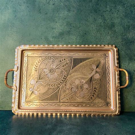 Decoration Tray Copper Serving Tray With Handles Handmade Copper Tray Solid Copper Tray