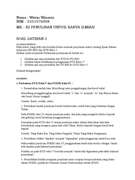 Wiwin Winarni Latihan Soal 2docx 1683898818 Pdf Karier And Perkembangan Kajian Bahasa Asing