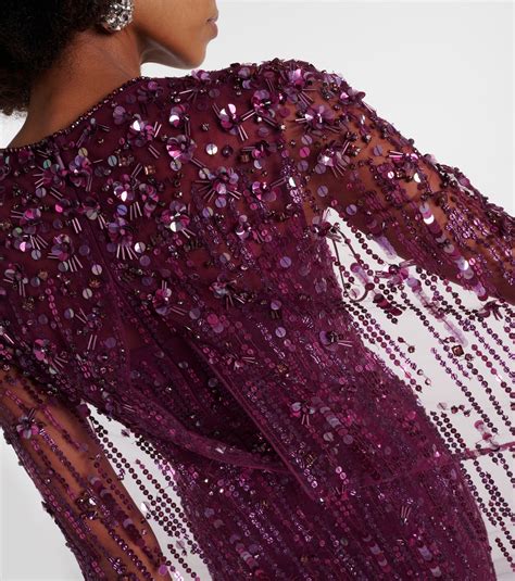 Ruby Caped Sequined Gown In Red Jenny Packham Mytheresa