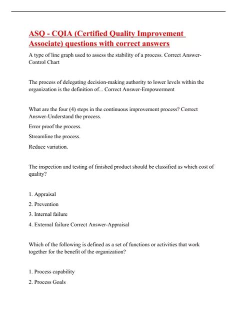 Asq Cqia Certified Quality Improvement Associate Questions With Correct Answers Asq Cqt