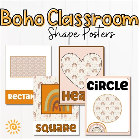 Shape Posters Boho Rainbow Classroom Theme