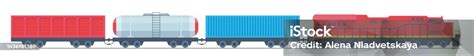 마차 탱크 화물 수조가있는화물 열차 석유 마차 수송화물을 가진 철도 기관차 기차 화물 열차 현대화물 교통 벡터 플랫 일러스트레이션 0명에 대한 스톡 벡터 아트 및 기타