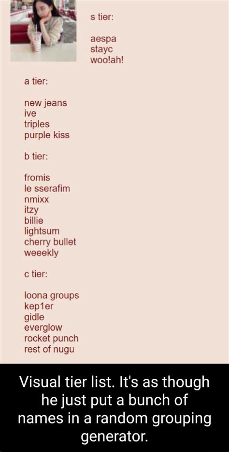 S Tier Aespa Stayc Woolah A Tier New Jeans Ive Triples Purple Kiss B
