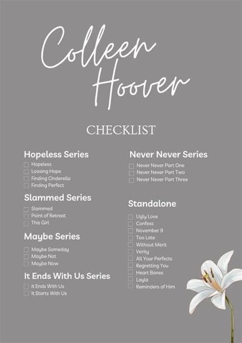 Colleen Hoover Checklist Printable Printable And Enjoyable Learning