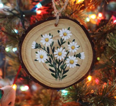 Daisy Hand Painted Ornament Wood Round Slice Free Shipping Etsy
