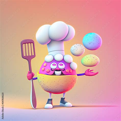 Illustration Of A Cute 3d Squishy Character Dressed As A Chef Holding A