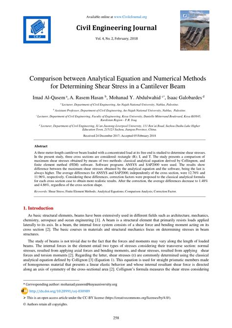 Pdf Comparison Between Analytical Equation And Numerical Methods For Determining Shear Stress