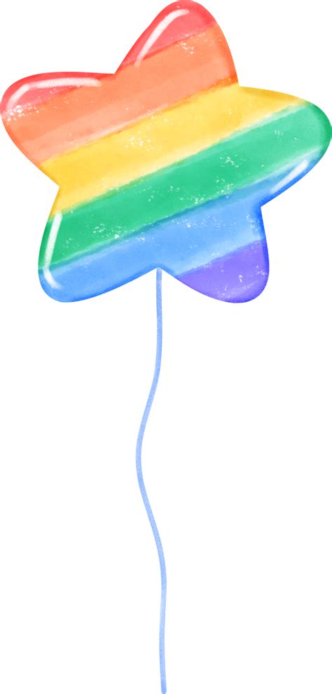 Cute Pride Rainbow Star Shape Balloon Cartoon Hand Drawn Watercolor