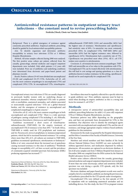Pdf Antimicrobial Resistance Patterns In Outpatient Urinary Tract Infections The Constant