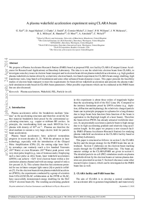 Pdf Plasma Wakefield Acceleration With Clara