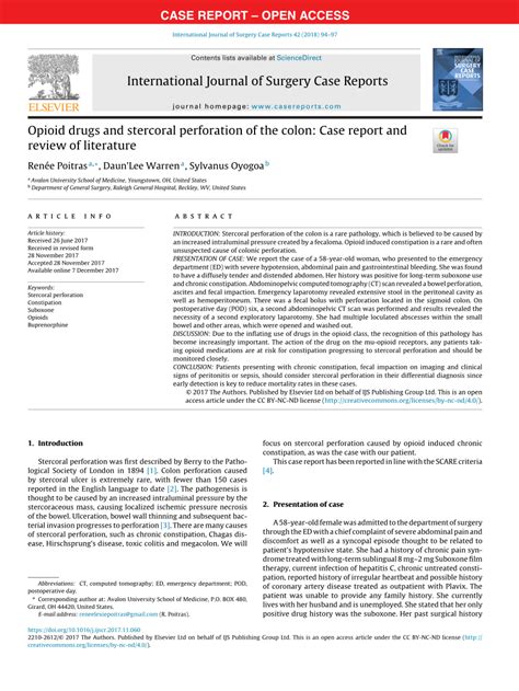 PDF Opioid Drugs And Stercoral Perforation Of The Colon Case Report And Review Of Literature