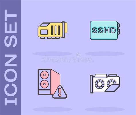 Set Video Graphic Card Case Of Computer And SSHD Icon Vector Stock