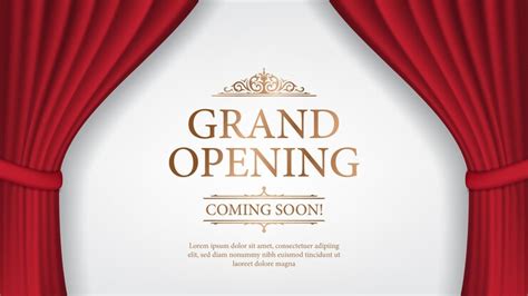 은 커튼 배경 템플릿과 3d 편집 가능한 텍스트 효과와 함께 그랜드 오프닝 초대 배너 프리미엄 벡터