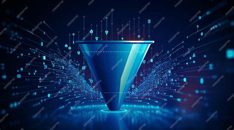 premium photo techno blue background with digital funnel and abstract