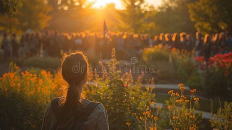 A Community Flag Raising Ceremony Medium Shot Stock Image Image Of